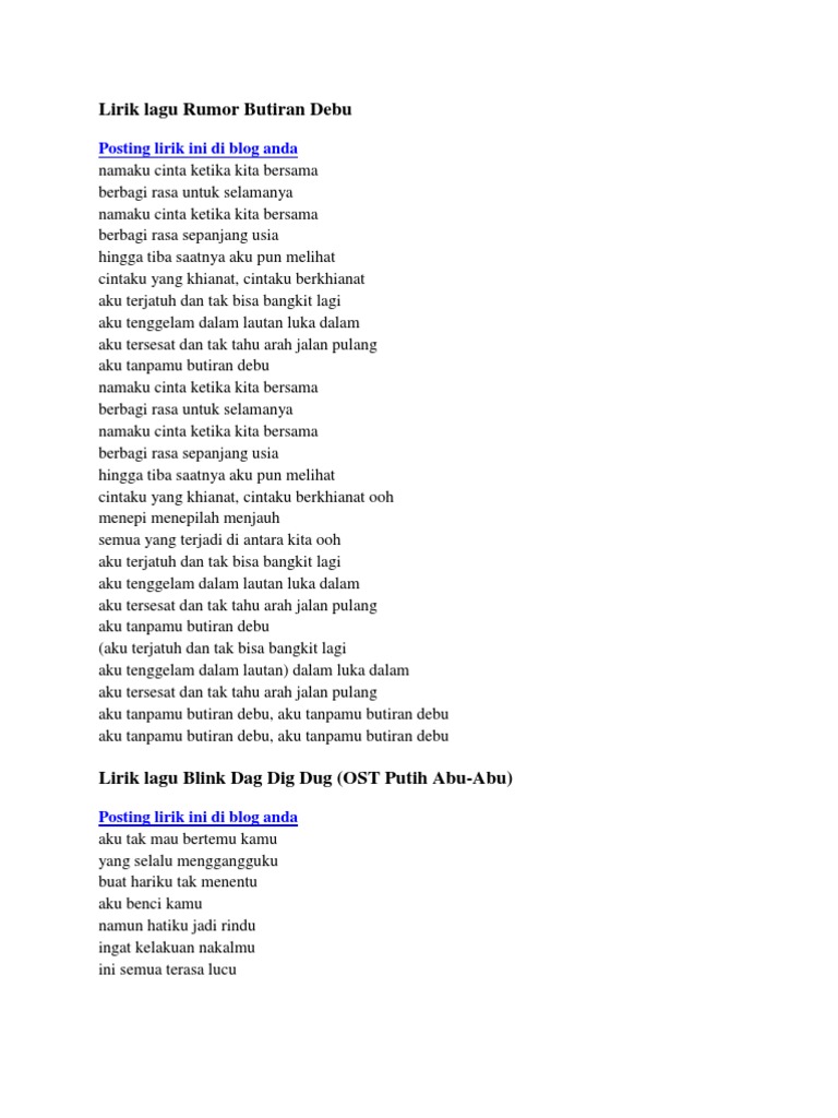 Lirik Lagu Rumor Butiran Debu | PDF