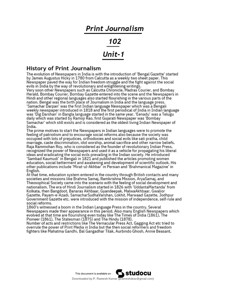 History and Impact of Print Journalism in India | PDF | Journalism | News
