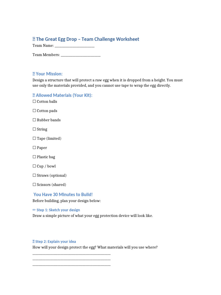 The Great Egg Drop Worksheet | PDF