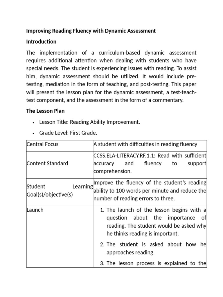 Dynamic Assessment for Reading Fluency | PDF | Reading Comprehension ...