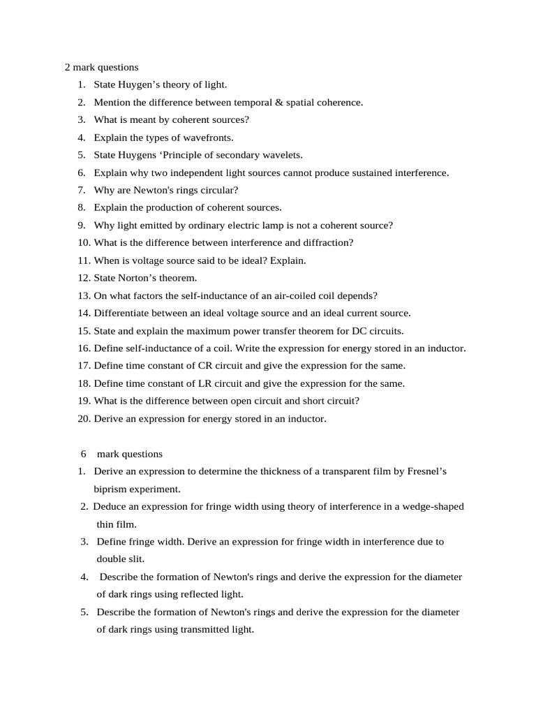 II BSc Question Bank-1 | PDF | Inductance | Physics