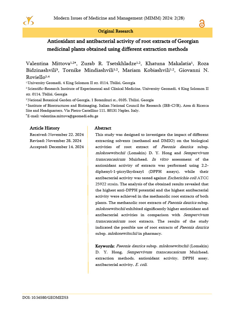 Antioxidant and Antibacterial Activity of Root Extracts of Georgian ...