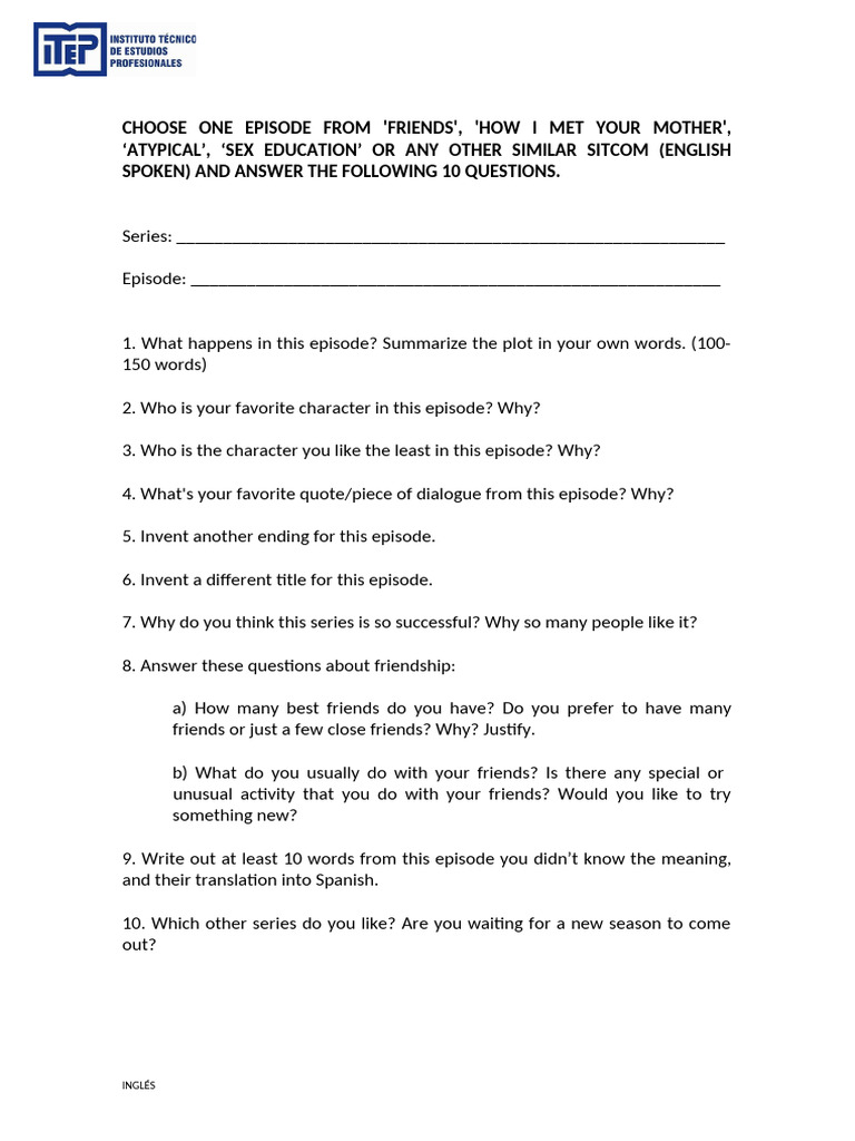 Sitcom Worksheet | PDF