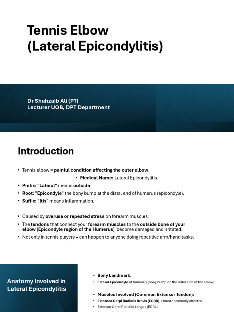 Tennis Elbow (Lateral Epicondylitis) | PDF | Elbow | Limbs (Anatomy)