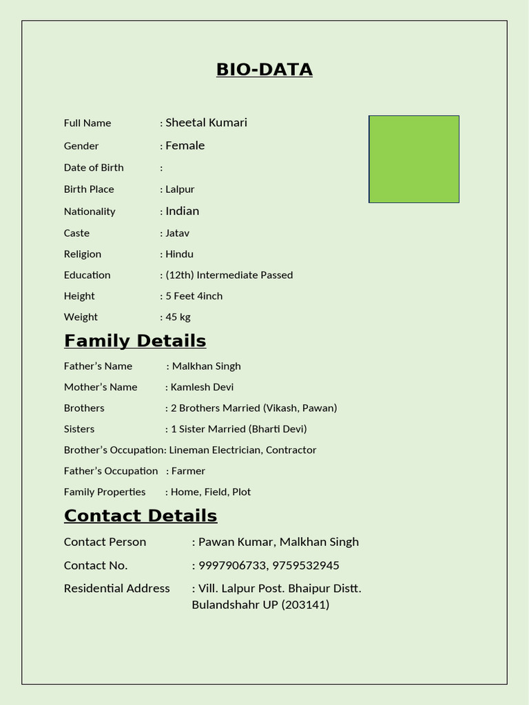 Marriage Biodata 3 | PDF