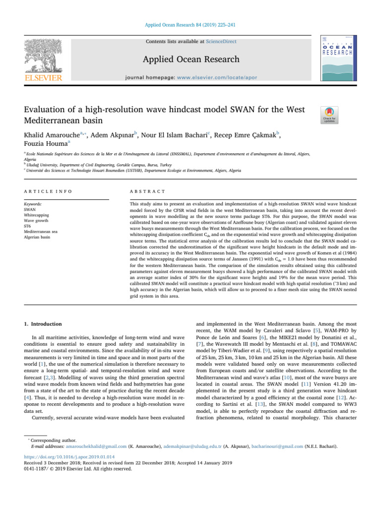 Evaluation of A High-Resolution Wave Hindcast Model SWAN For The West ...