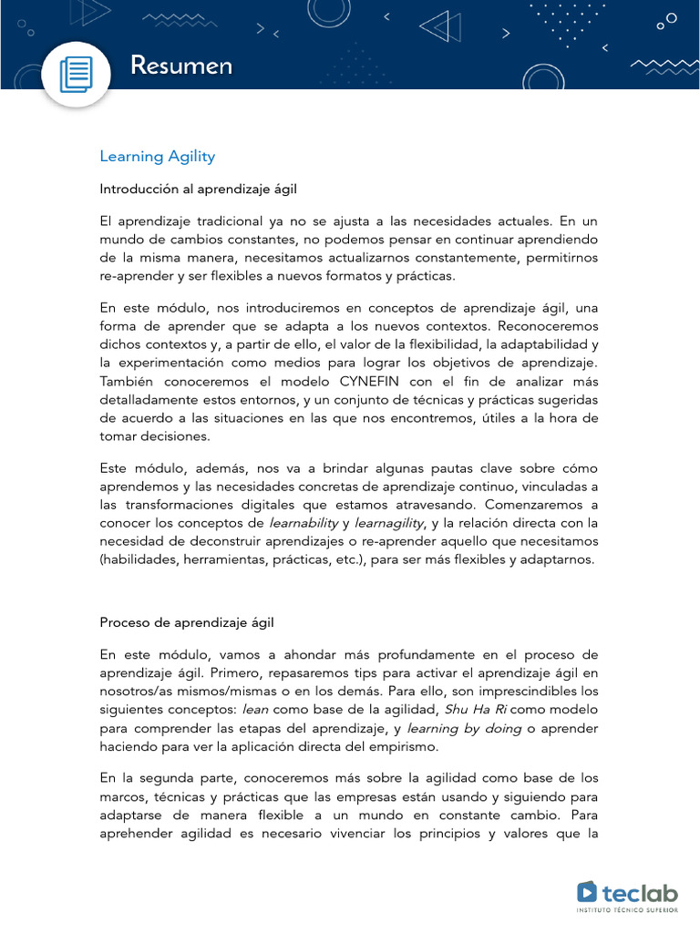 Resumen Learning Agility | PDF | Aprendizaje | Las emociones