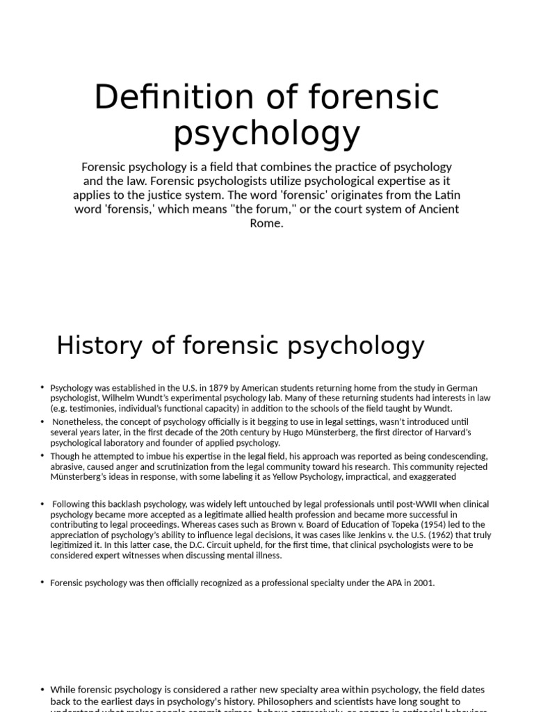 Forensic Psychology: Definition & History | PDF | Psychology