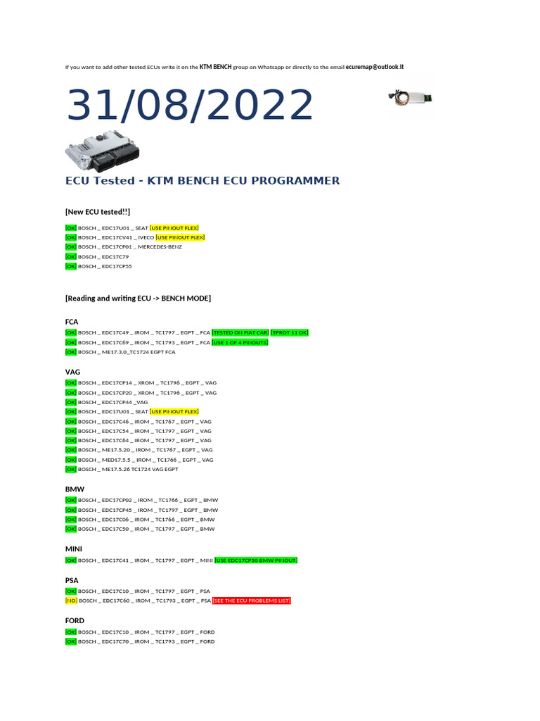 Tested ECUs for KTM BENCH Programmer | PDF | Motor Vehicle | Vehicle ...