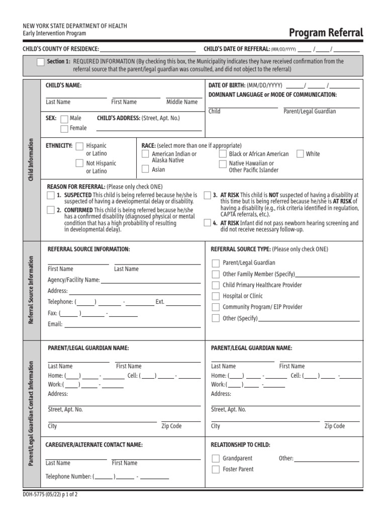 New York Early Intervention Referral Form | PDF | Mental Disorder ...