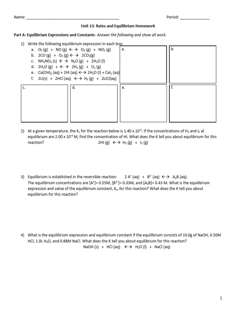 Unit 13 Rates and Equilibrium Homework | PDF | Chemical Equilibrium ...