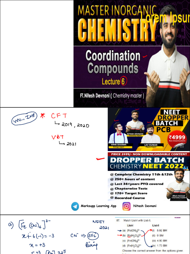 Lecture 6 Coordination Compounds | PDF
