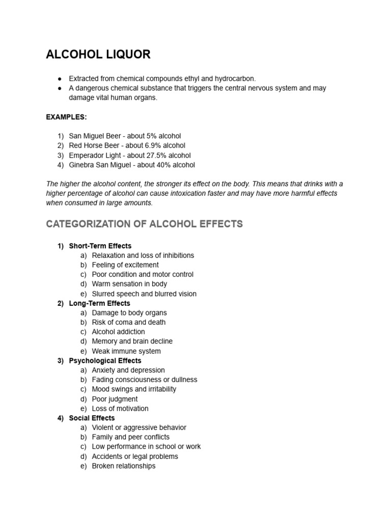 Alcohol: Effects and Examples Explained | PDF