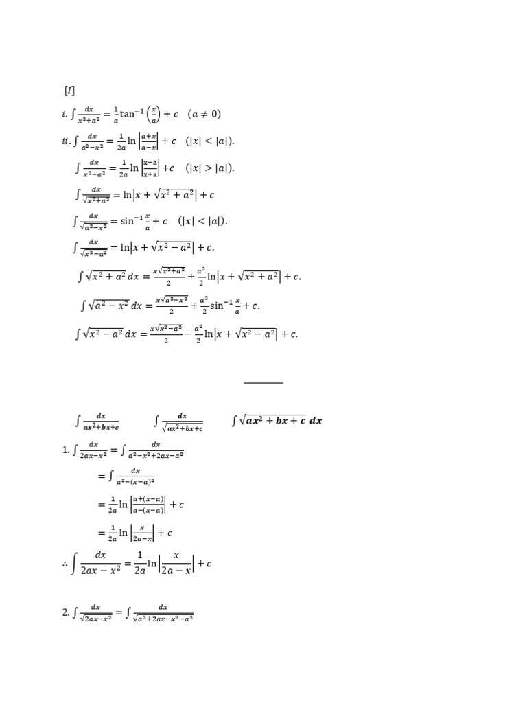 Integral Calculus: Standard Integrals Guide | PDF | Integral | Limit ...