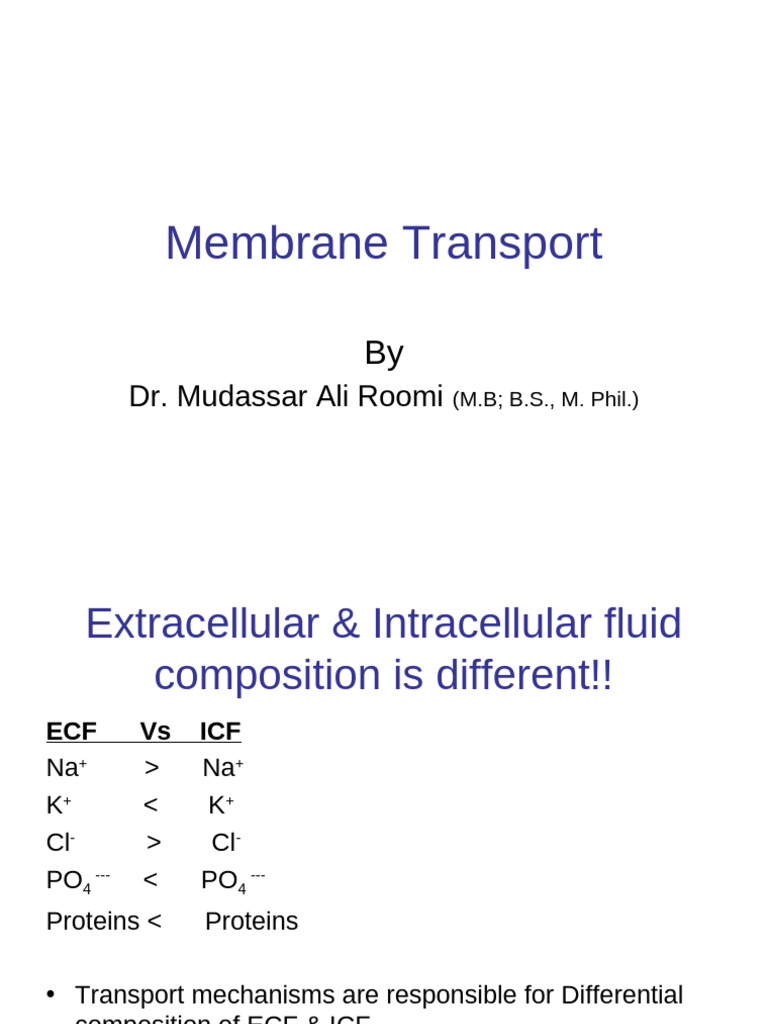 Lecture On Membrane Transport by DR Mudassar Ali Roomi | PDF | Cell ...