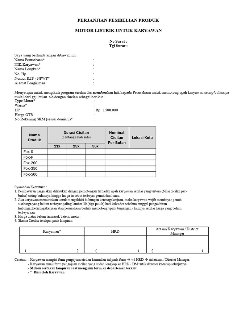 Form Pembelian EV 2W Karyawan Polytron | PDF