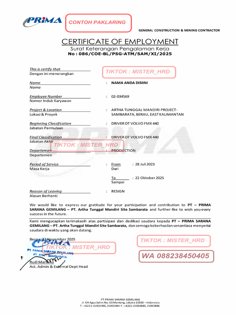 Prima Sarana Gemilang - Pt. Artha Tunggal Mandiri - 1 | PDF