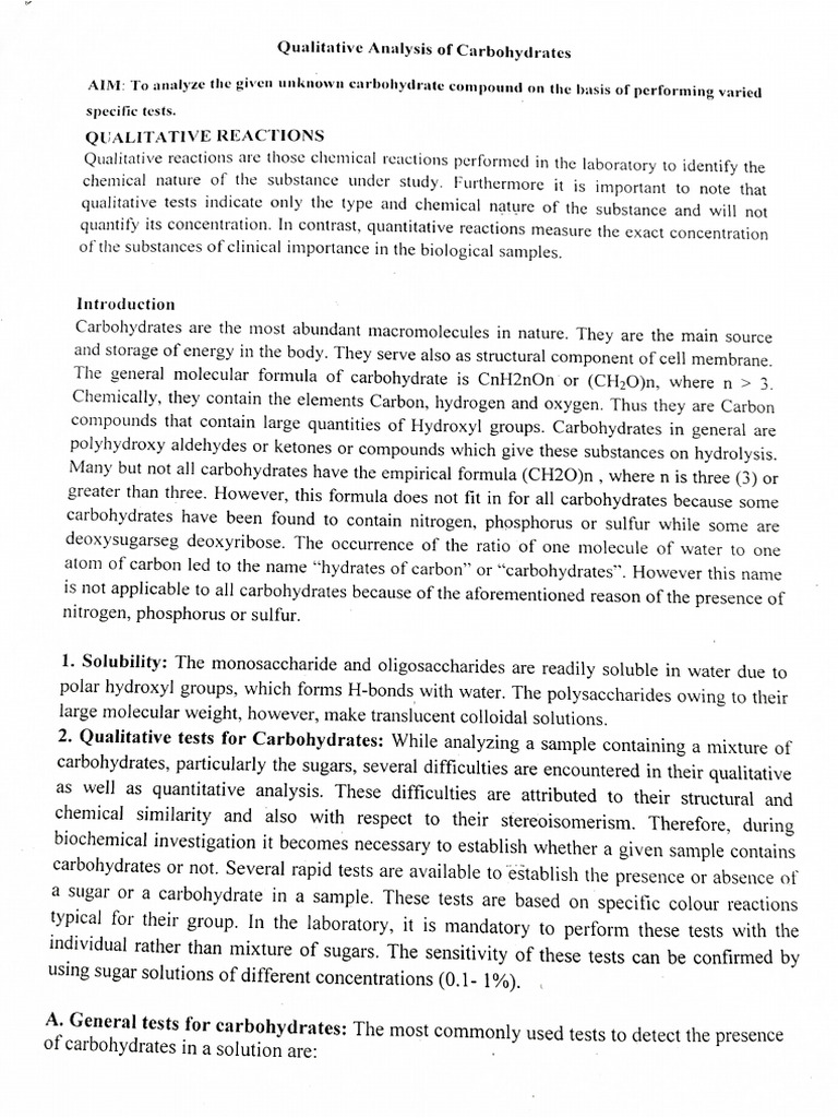 Qualitative Analysis of Carbohydrates | PDF