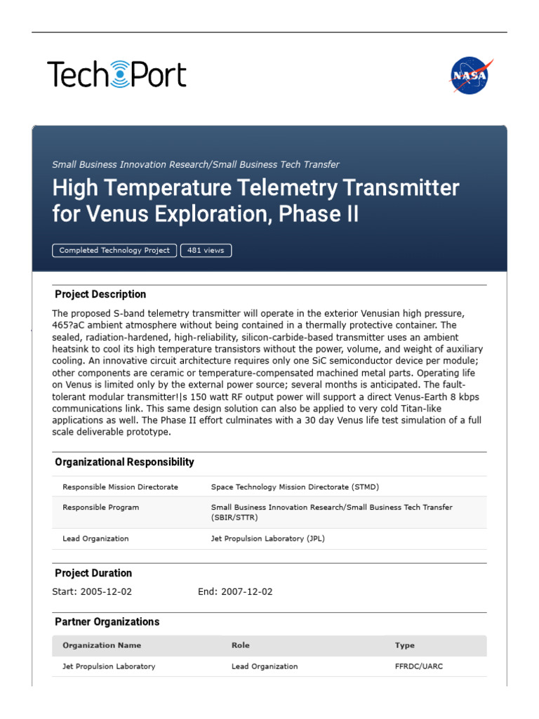 TechPort Report Download 12-12-2025 8_27 PM +07 (1) | PDF | Jet Propulsion Laboratory | Physical ...