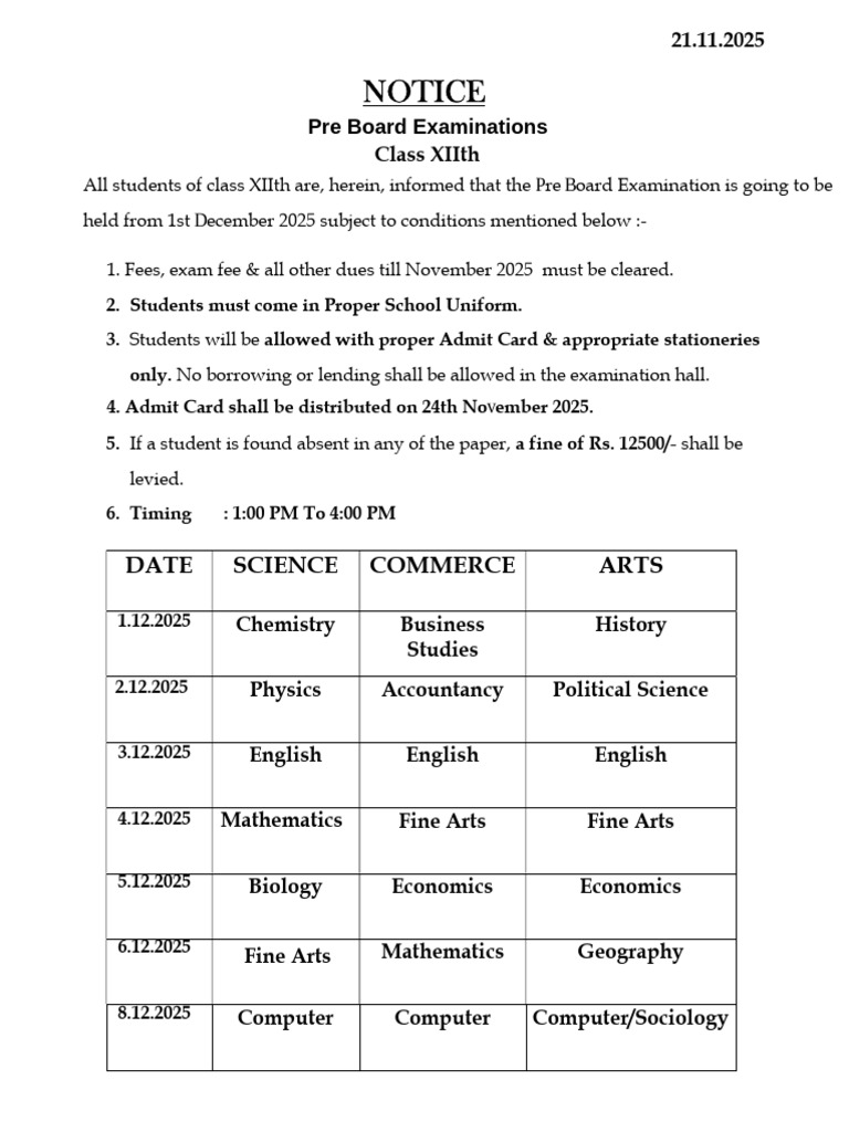 Class Xii Exam Notice 25-26-1 | PDF