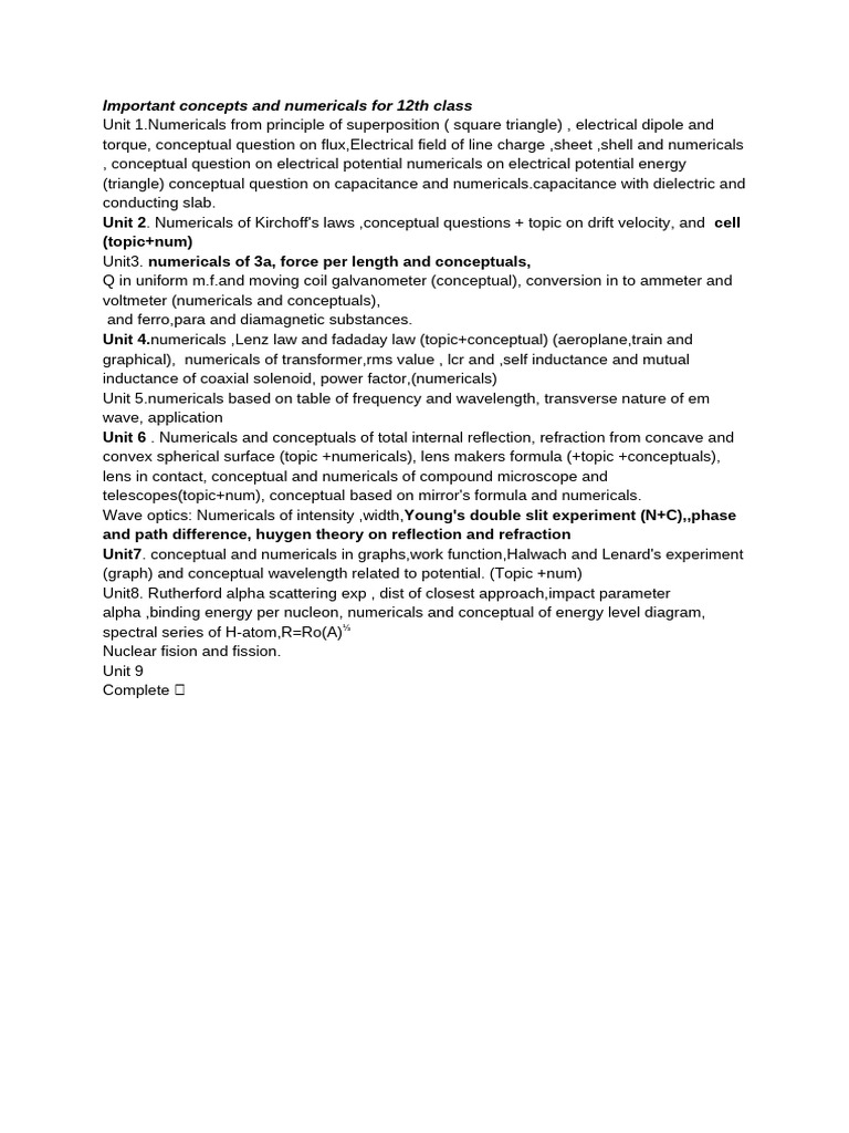 Important Topics of 12 Class | PDF