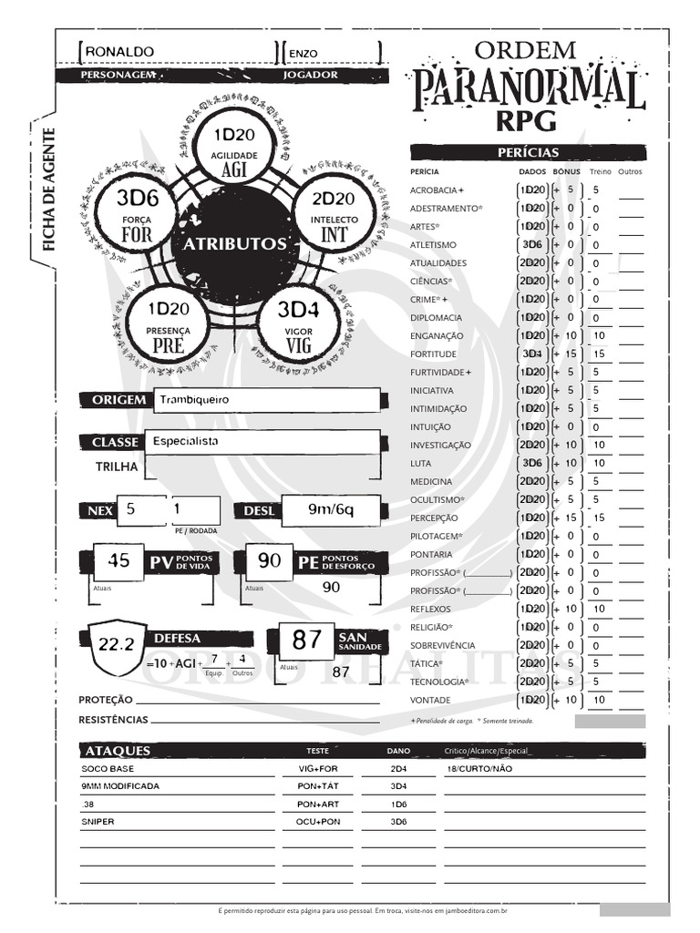 Ficha de Personagem para RPG | PDF