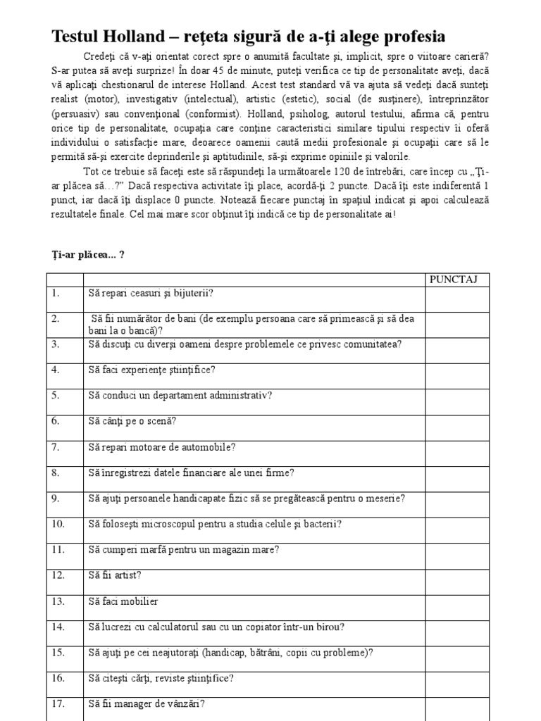 Testul Holland | PDF