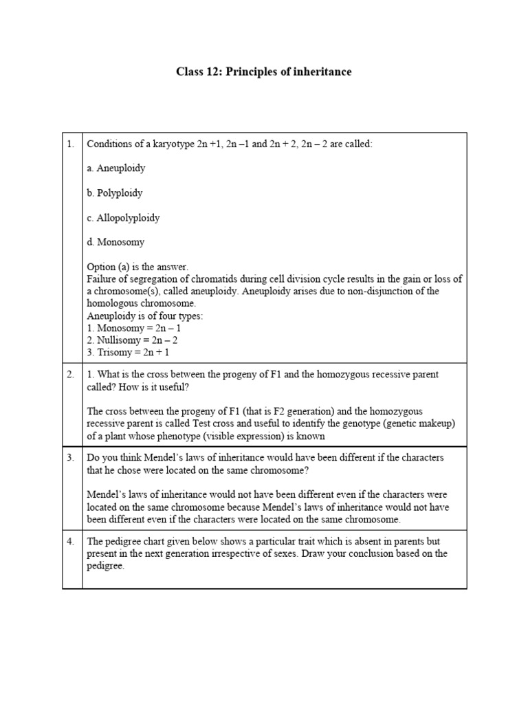 Questions on Principle of Inheritance by Somdipto Sir | PDF | Genotype ...
