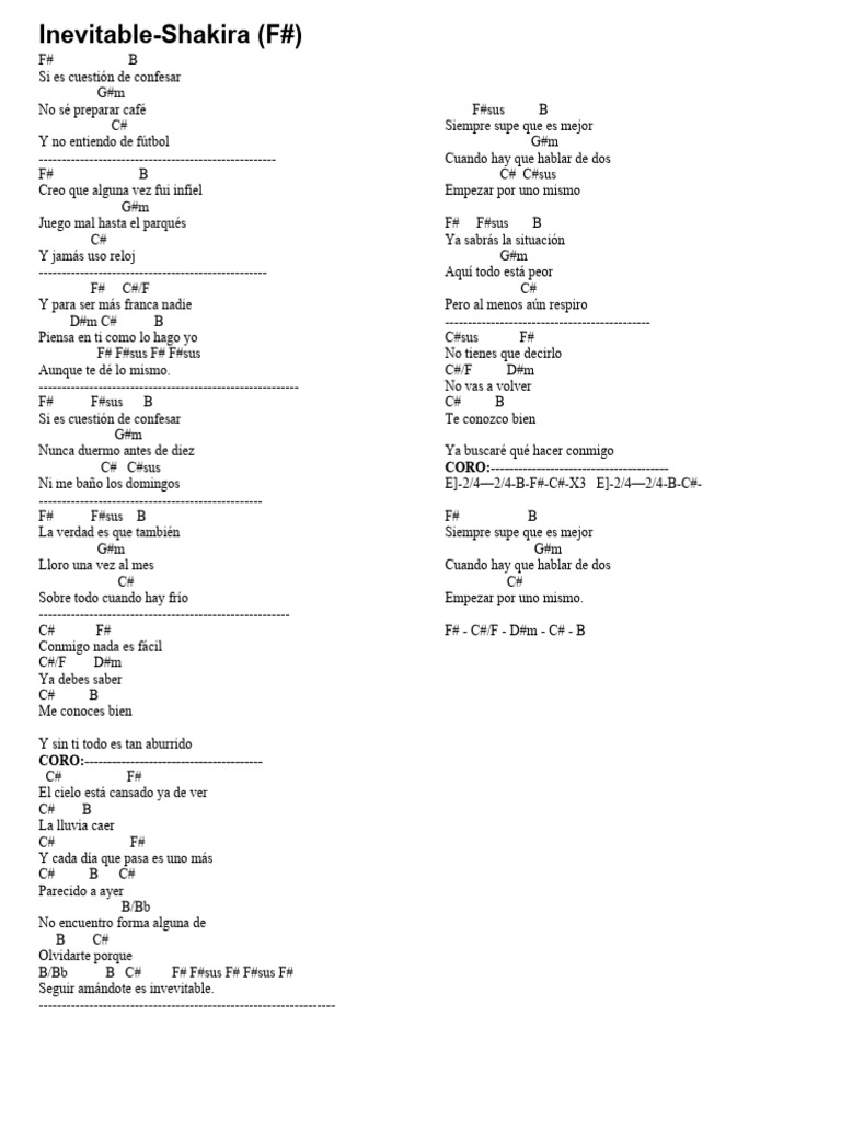 Letra de "Inevitable" de Shakira | PDF