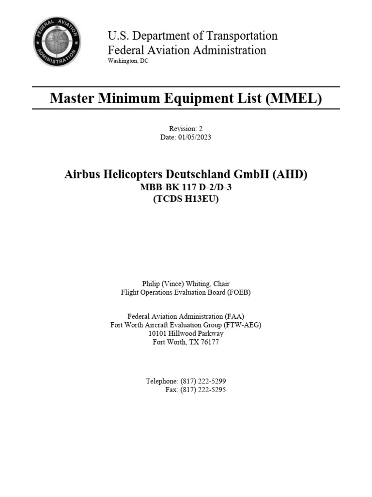 MMEL for MBB-BK 117 D-2/D-3 | PDF | Flight Recorder | Federal Aviation ...