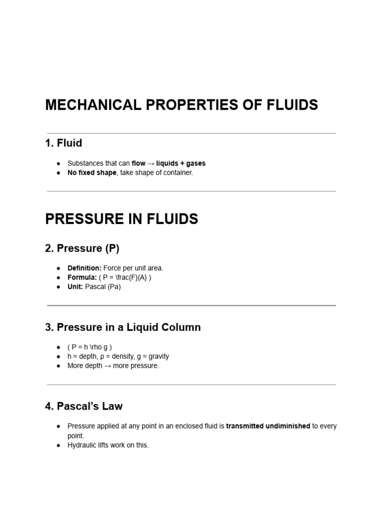 Mechanical Properties of Fluids | PDF | Buoyancy | Fluid Mechanics