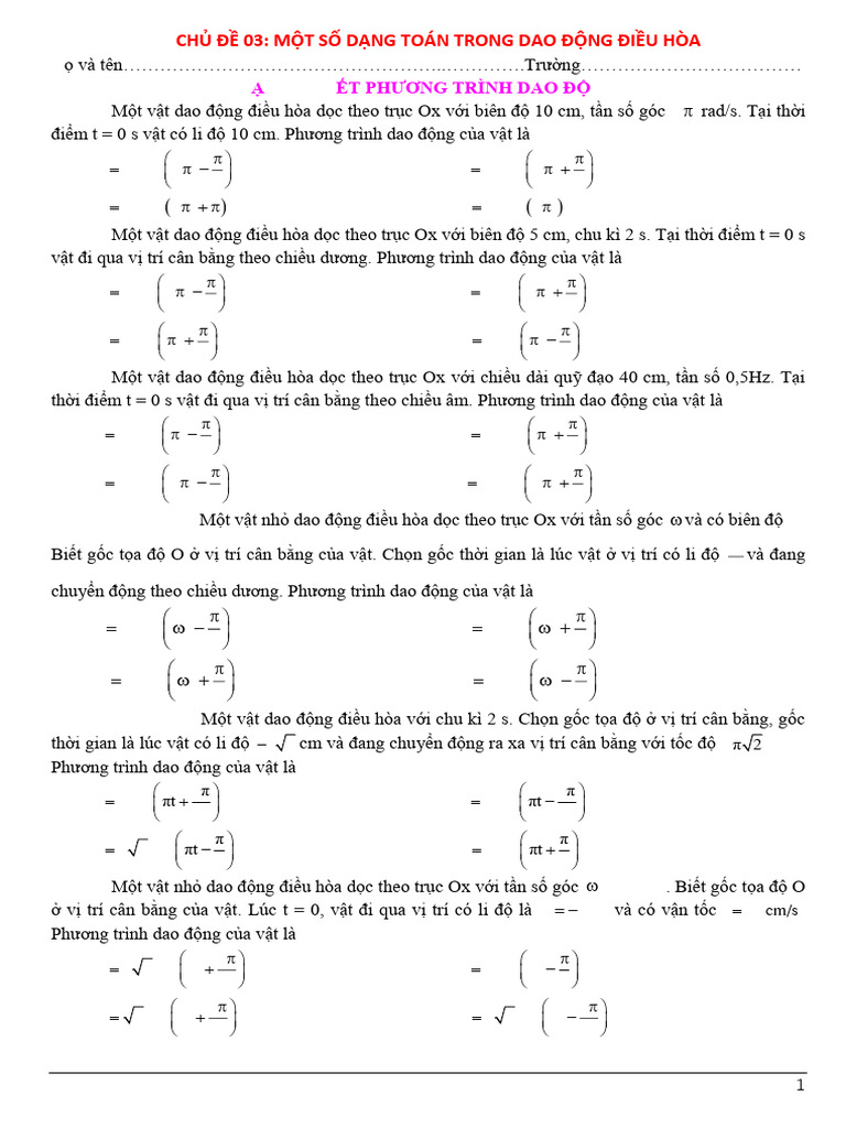 3. Chủ Đề 03. Một Số Dạng Toán Trong Dđđh | PDF