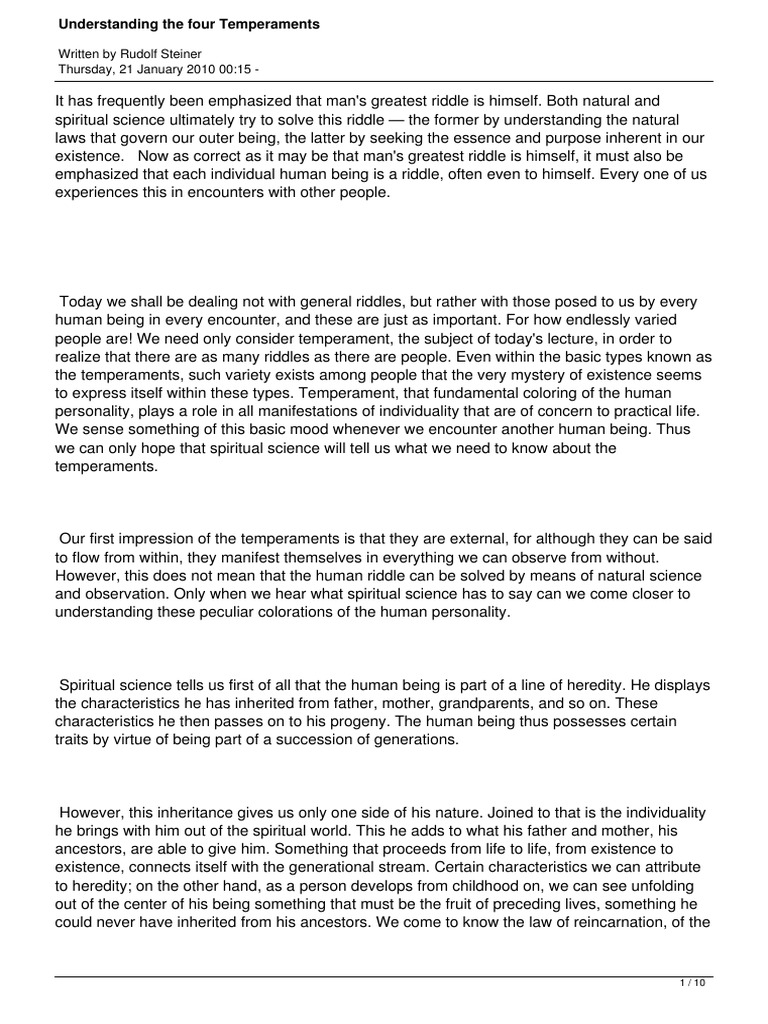 Understanding The Four Temperaments | PDF | Temperament | Heredity