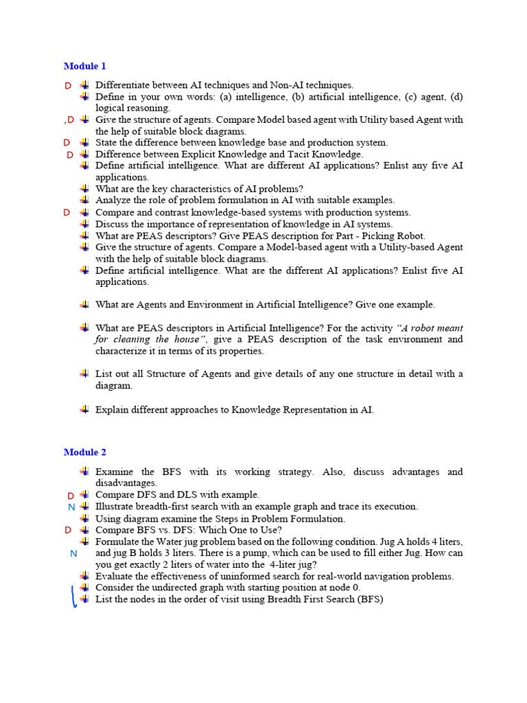 Artificial Intelligence End Semester Question Bank Answers | PDF ...