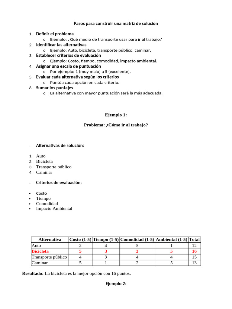 Pasos para Construir Una Matriz de Solución y Ejemplos | PDF | Uso ...