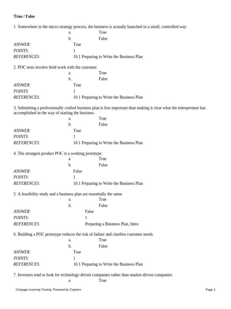 Business Plan Essentials Quiz | PDF | Loans | Investing