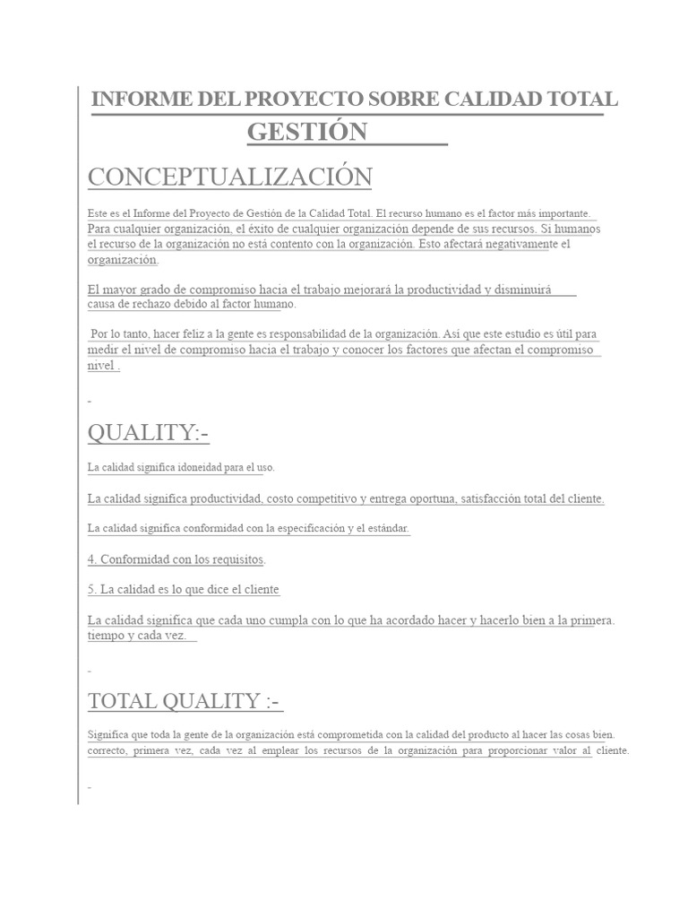 Informe sobre Gestión de Calidad Total | PDF | Calidad (comercial ...