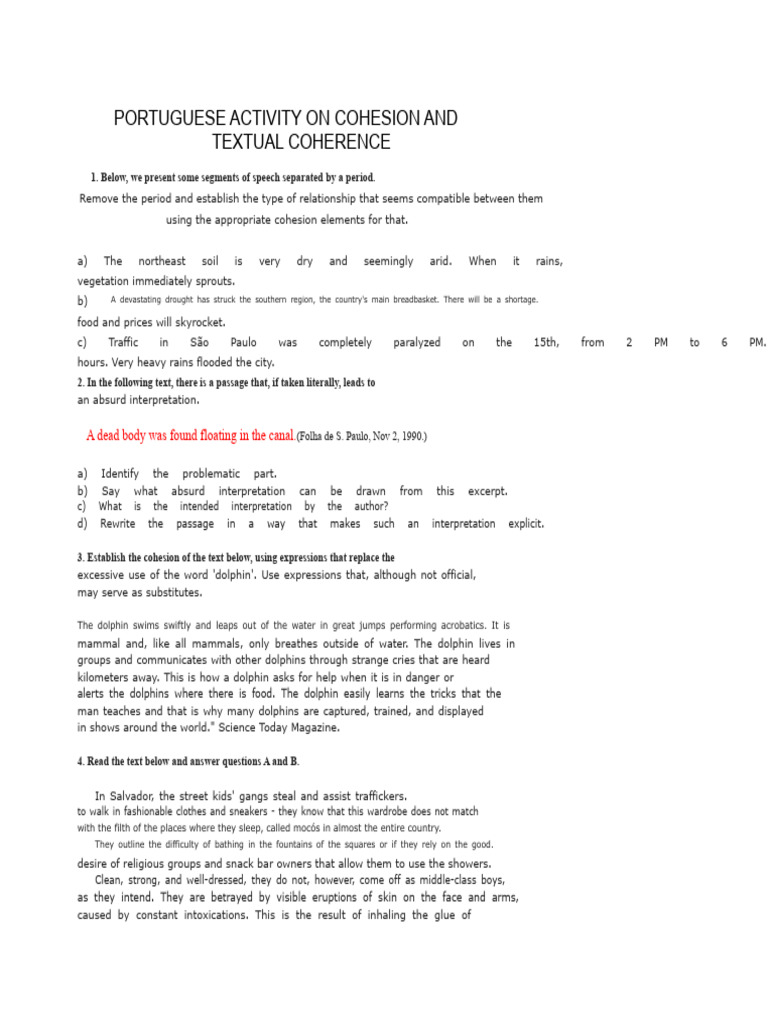Portuguese Activity On Textual Cohesion and Coherence | PDF | Semantics ...