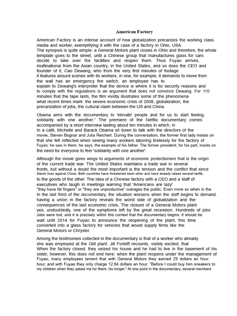 Summary of American Factory | PDF | Empathy