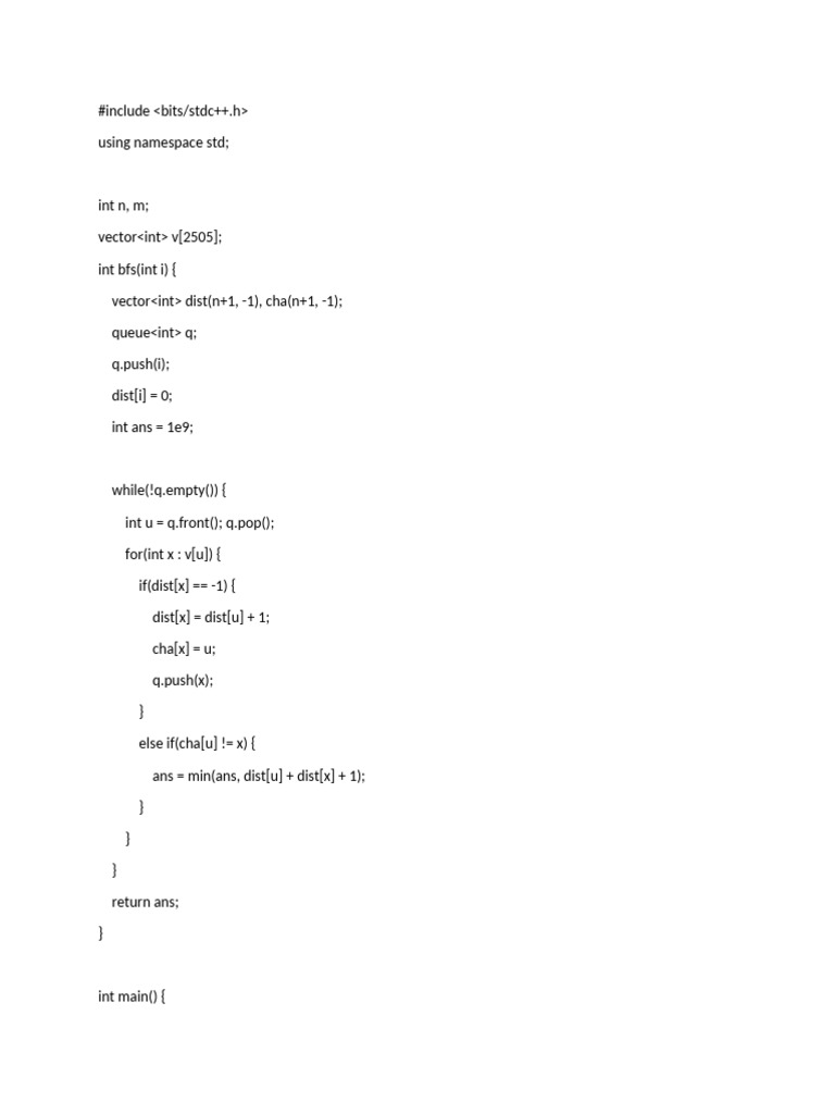 C++ BFS Algorithm for Graph Cycles | PDF
