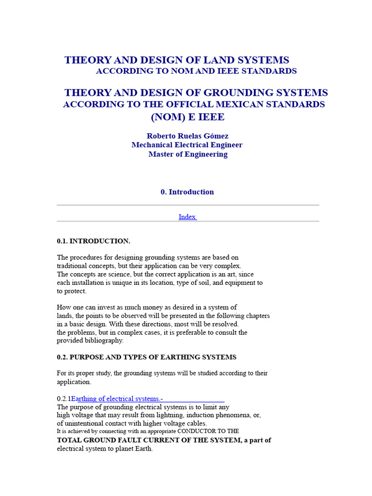 Theory and Design of Grounding Systems According To Nom and Ieee ...