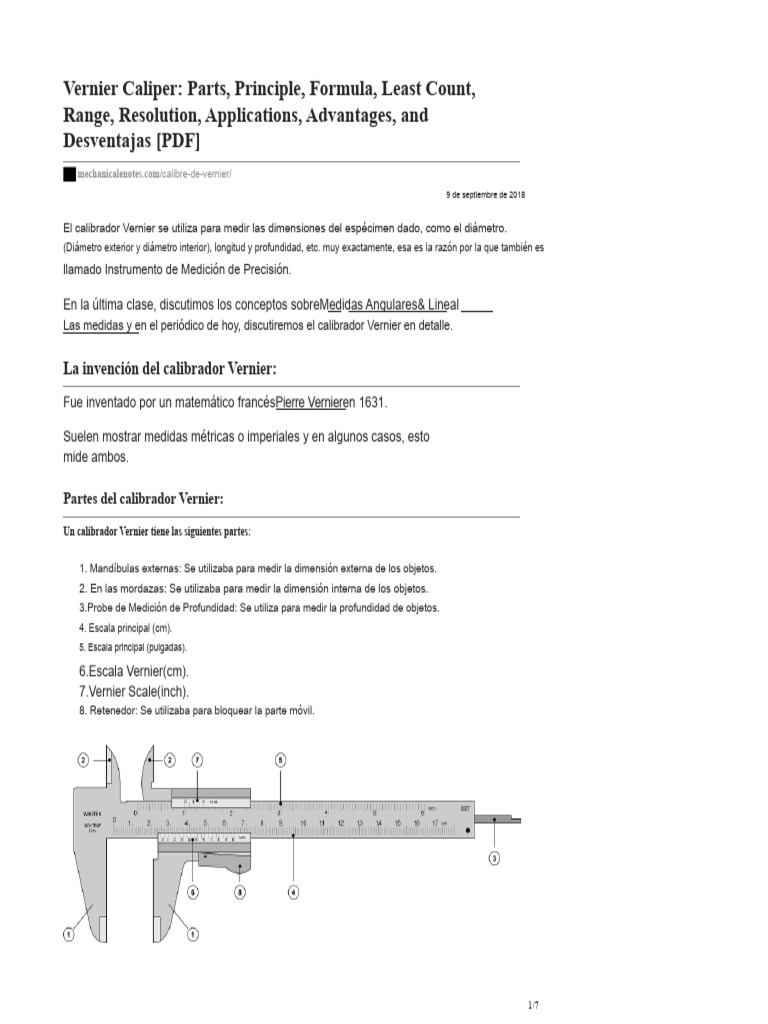 mechanicalenotes.com-Partes del calibrador Vernier, principio, fórmula ...