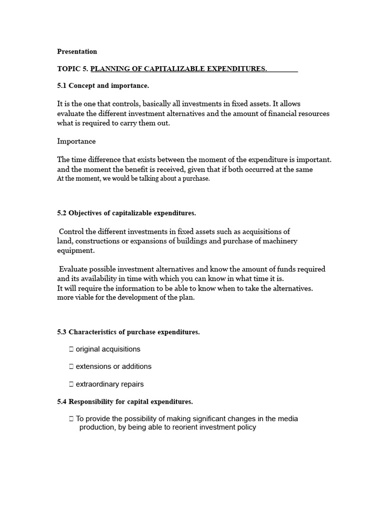 Capitalizable Expenditures Planning Guide | PDF | Expense | Investing