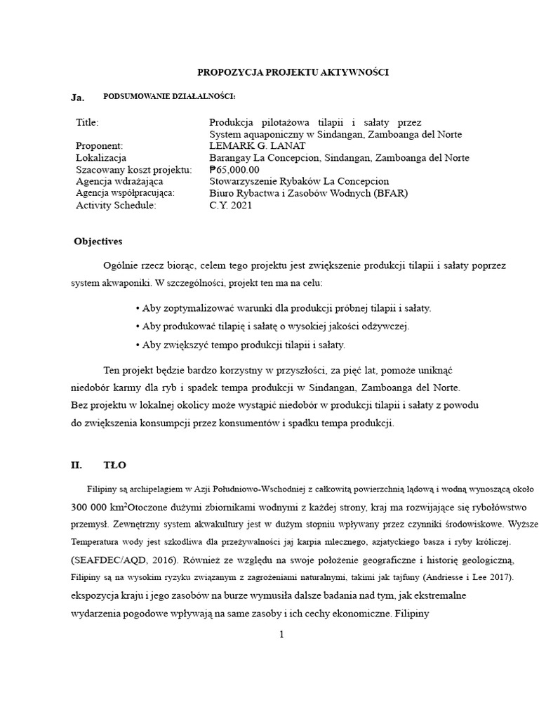 PROPOZYCJA AKWAPONIKI FISH 10 - Lanat (Ostateczna) | PDF