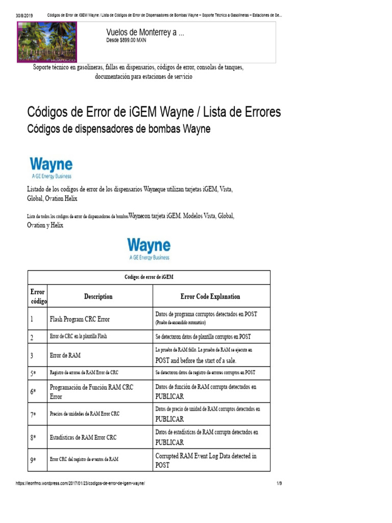 Códigos de Error iGEM Wayne para Dispensadores | PDF | Memoria de ...