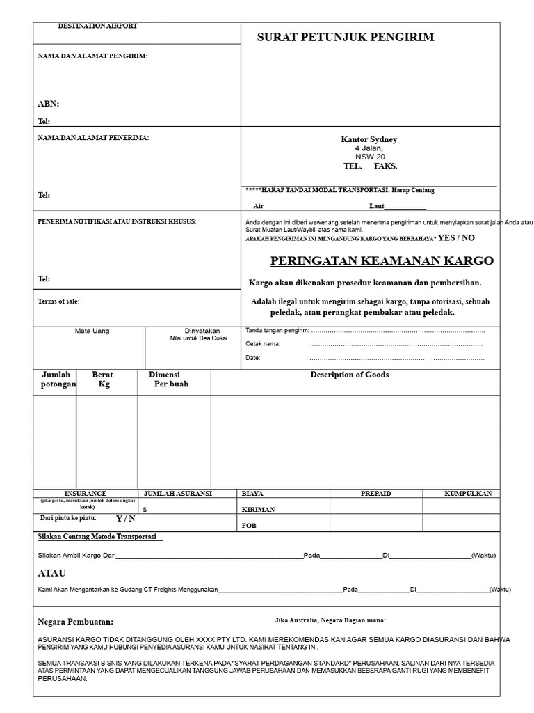 Surat Instruksi Pengirim | PDF