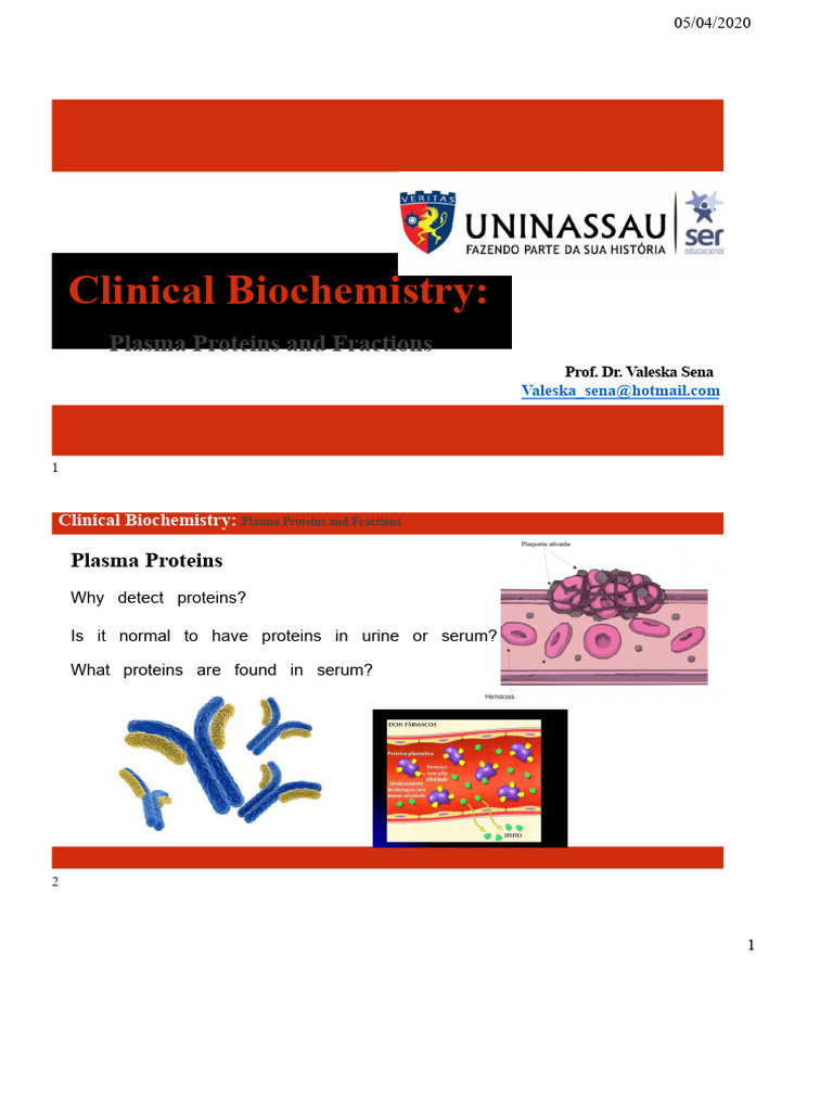 Clinical Biochemistry - Lesson 5 - Plasma Proteins | PDF | Gel Electrophoresis | Blood Plasma