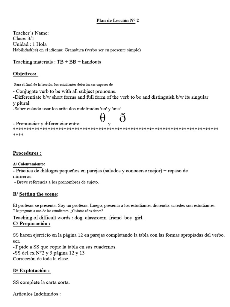 Lección de Gramática: Verbo "Ser" en Clase 3/1 | PDF | Gramática ...