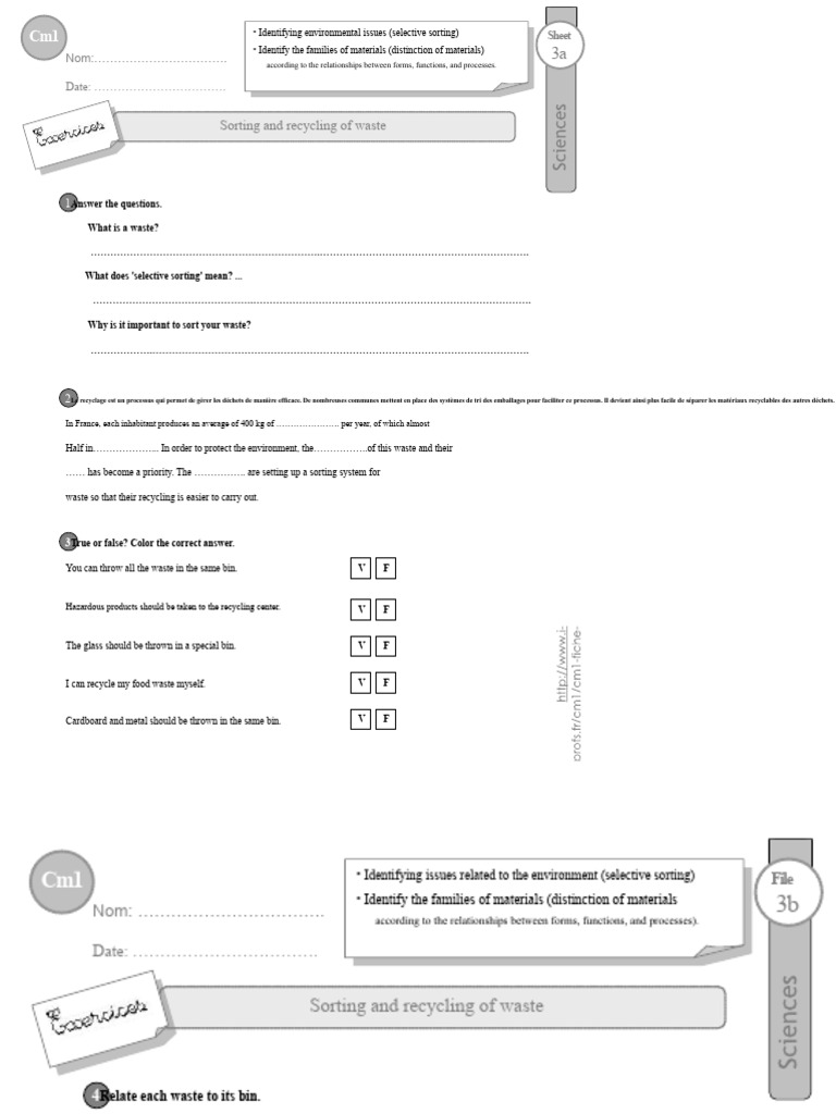 cm1-exercises-waste-sorting | PDF | Recycling | Waste
