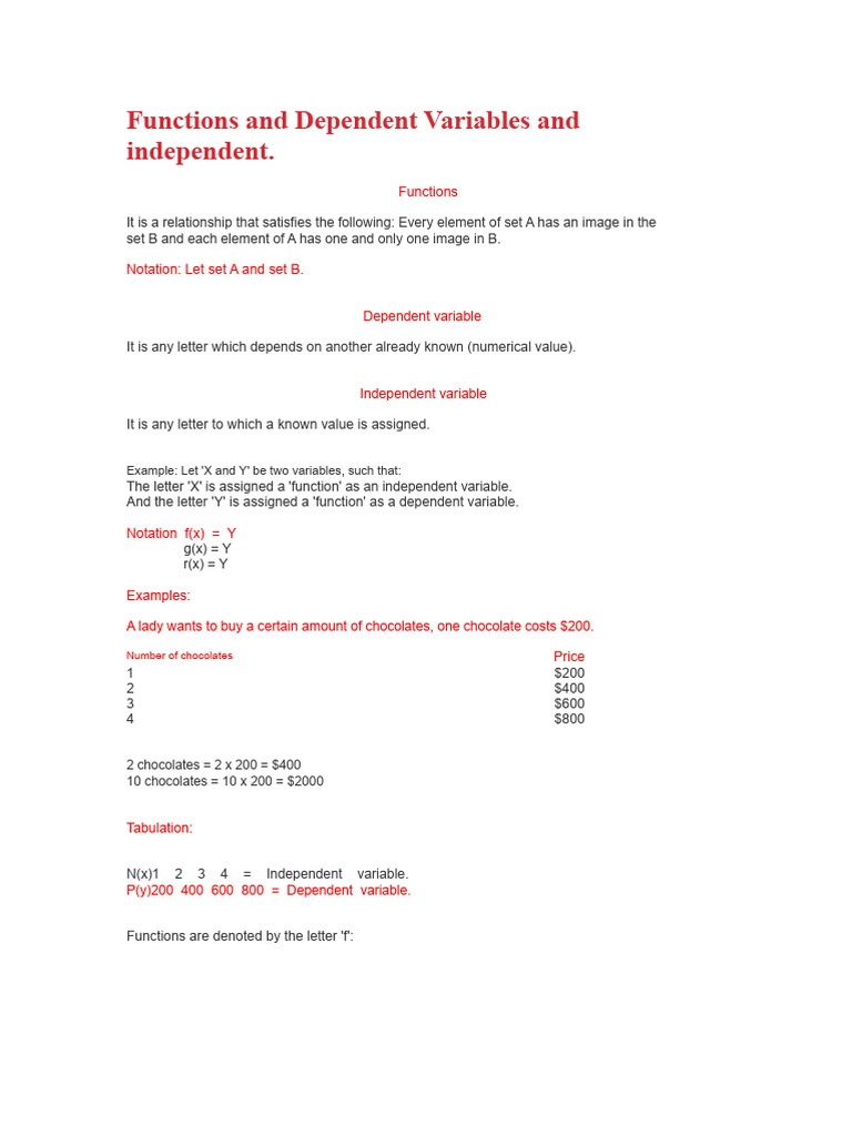 Functions and Dependent and Independent Variables | PDF | Variable ...
